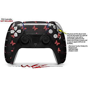 WraptorSkinz Skin Wrap compatible with Sony PS5 DualSense Controller Pastel Butterflies Red on Black (CONTROLLER NOT INCLUDED)