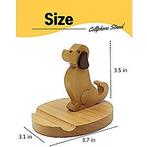 Pokanic Cell Phone Tablet Wooden Stand Dock Holder Cradle Mount Organizer Charger Station Table Desk Room Office School Kitchen Non-Slip Wood (Dog)
