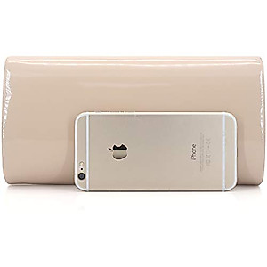 Dexmay Patent Leather Envelope Clutch Purse Shiny Candy Foldover Clutch Evening Bag for Women Nude