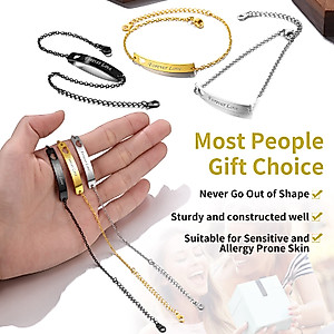 ChainsHouse Engraving Identification Link Bracelet Customized Stainless Steel Heart ID Bar Bracelet for Women Xmas Birthday Gift