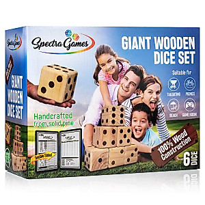 Giant Wooden Yard Dice Set for Lawn Games and Outdoor Yard Games. Family Fun - Includes Larger Double Sided Yardzee and Farkle Dry Erase Scoreboard, 6 Dices (White)
