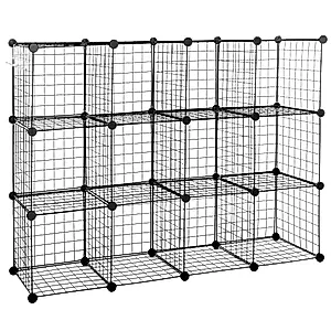 Saturnpower Wire Cube Storage Wardrobe, 12-Cube Metal Grid Storage,Stackable Modular Bookshelf Shelves, Storage Bins Shelving, DIY Closet Cabinet for Living Room, Bedroom, Office, Garage