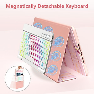 FUWANG Keyboard Case for iPad 9th Generation 10.2 inch 2021 - Detachable 7 Colors Backlit Stand Folio Keyboard Cover for iPad 8th Gen/7th Gen/iPad Pro 10.5"/iPad Air 3rd Gen, with Pencil Holder