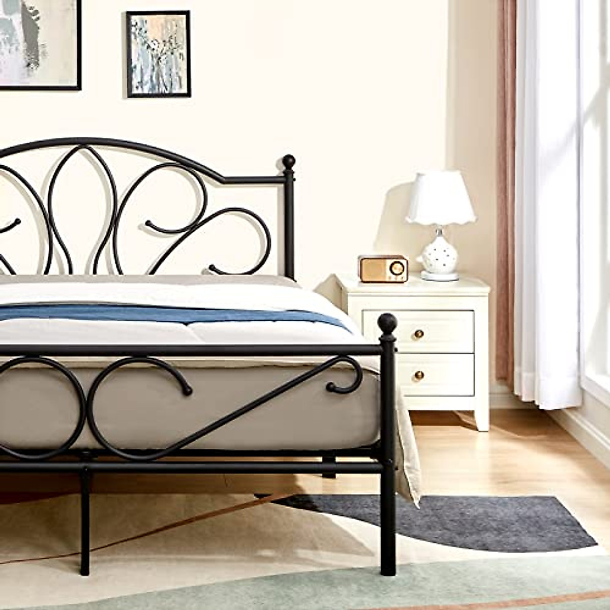 GreenForest Queen Size Bed Frame with Headboard Quick Assembly Heavy Duty Platform Bed Frame with Underbed Storage,No Box Spring Needed Mattress Foundation,Black