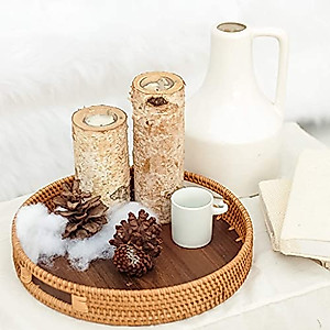 Rattan Decorative Tray with Natural Wood - Coffee Table/ Ottoman Tray - Vanity Tray - Fruit Basket - Serving Tray