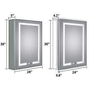 ExBrite LED Lighted Bathroom Medicine Cabinet with Mirror, 24 x 30 Inch, Recessed or Surface led Medicine Cabinet, Defog, Stepless Dimming,Color Temper Change, 2 Outlets,Storage Shelves,Right Hinge