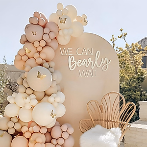 We Can Bearly Wait Sign for Teddy Bear Baby Shower Decoration Backdrop,Baby Boy Girl Gender Reveal Backdrop,Baby Announcements Photo Props(Wooden)