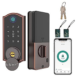 Smart Fingerprint Door Lock with Deadbolt, ERAY 5-in-1 Keyless Entry Door Lock with APP, Fingerprint, Keypad Code, Keys and Fobs, Front Door Locks Set for Interior Home Security Hotel Apartment