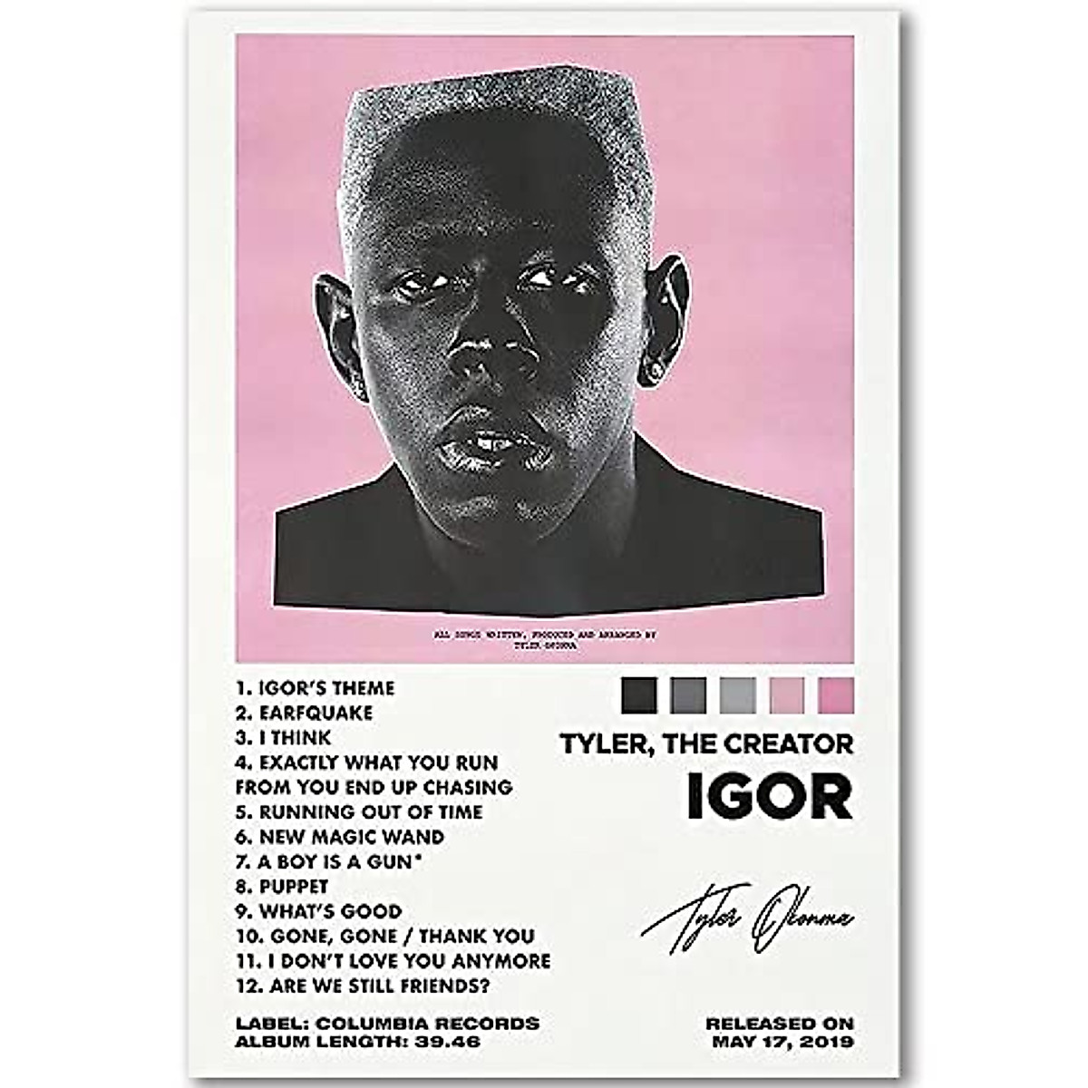 American Rapper Tyler Poster Decorative The Creator Album Cover Signed Limited Posters Wall Art Decor Print Picture Paintings for Living Room Bedroom Decoration Poster (6,12x18in Unframe)
