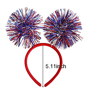 4th of July Head Boppers Independence Day Headband Patriotic Themed Party Hair Hoop Sphere Tassels Headwear Hair Band Glitter Hair Decorations White Blue Red Hair Supplies Hair Accessories 1PCS