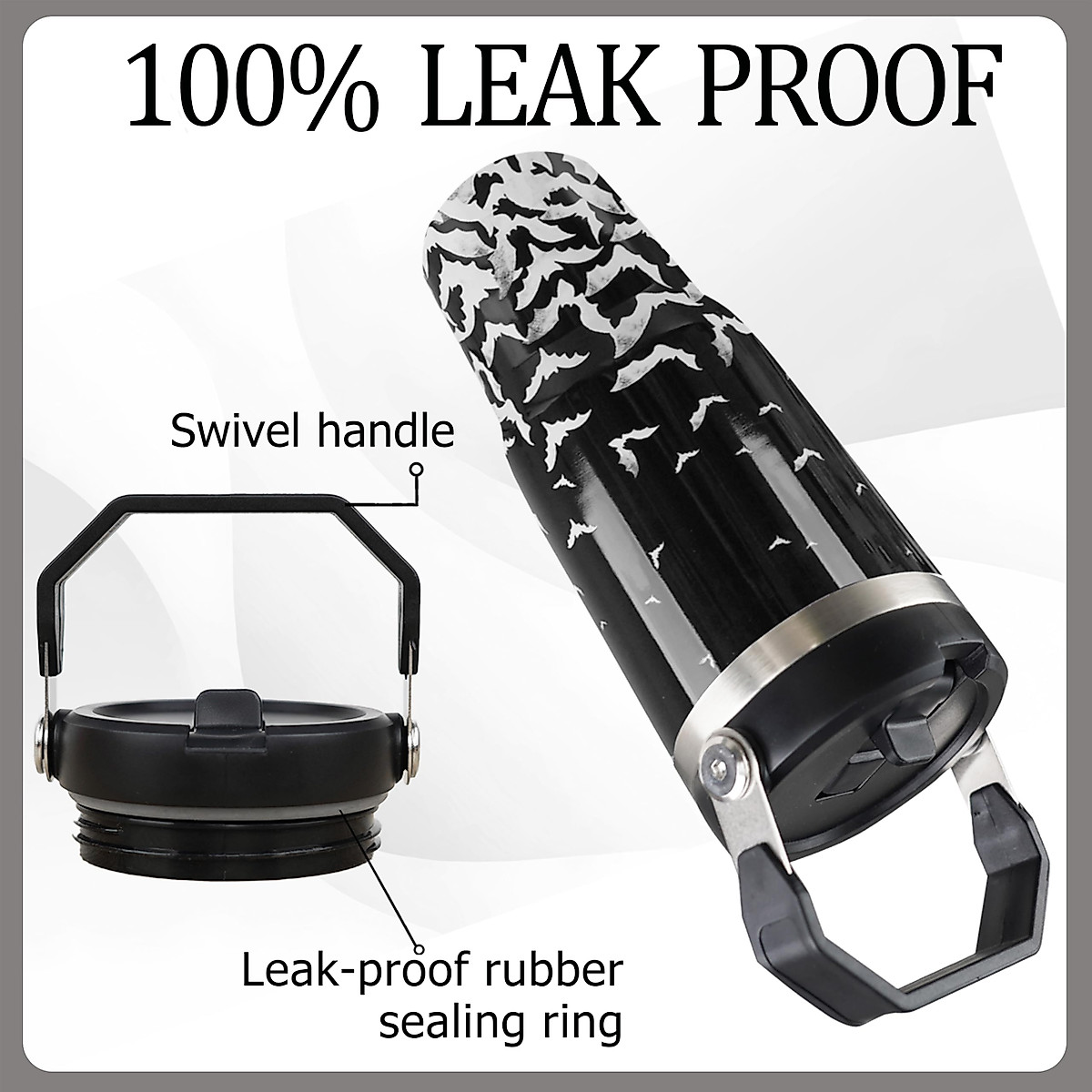 HOWSEESNOW 30oz Halloween Tumbler with Handle and Straw, Bat Insulated Leak Proof Cup, Black Goth Travel Coffee Mug, Reusable Stainless Steel Witch Tumbler, Halloween Gifts for Women