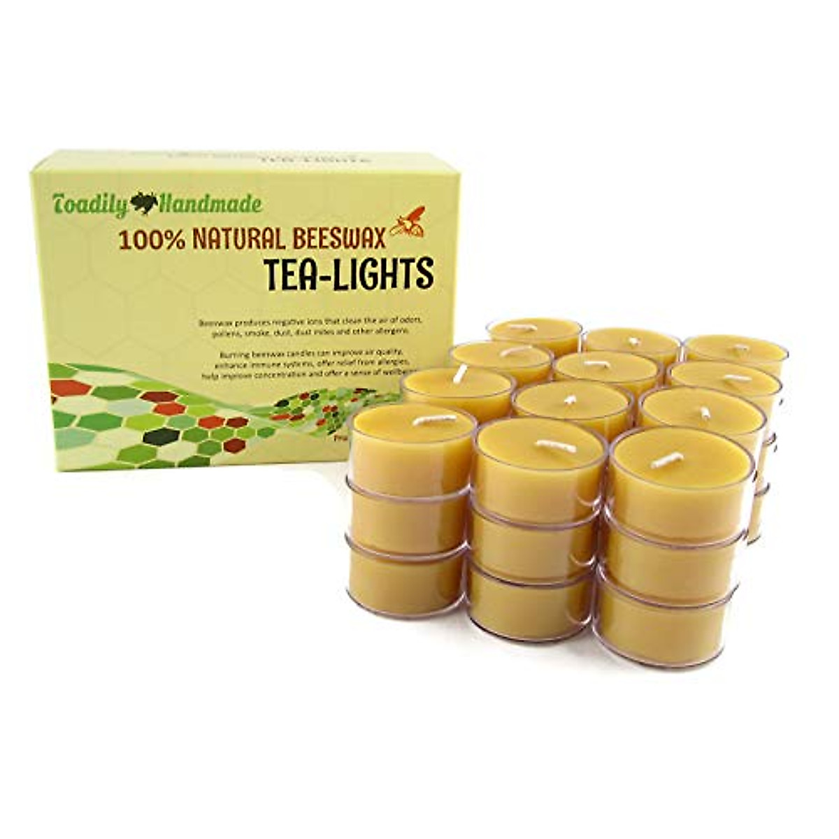 36 Hand Poured Beeswax Tea-Light Candles in Natural - Plastic Cups & Cotton Wicks - 100% Beeswax Candles by Toadily Handmade Beeswax Candles - Made in The USA