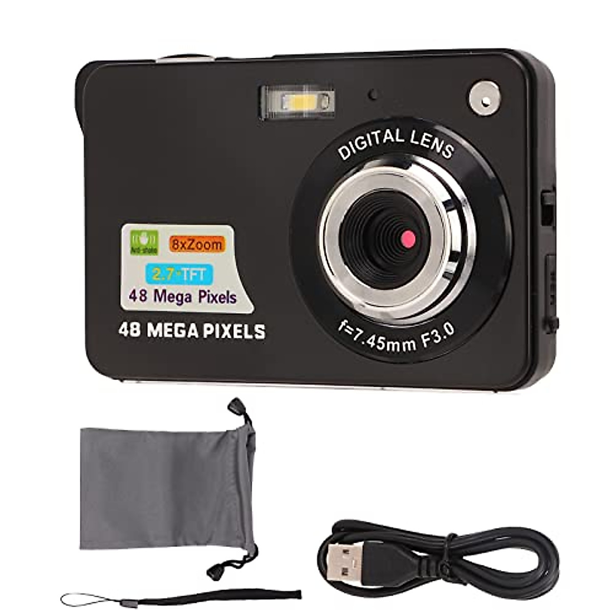 Compact Camera, 8X Zoom 2.7in LCD 550mAh Digital Camera Built in Fill Light 4K for Selfie