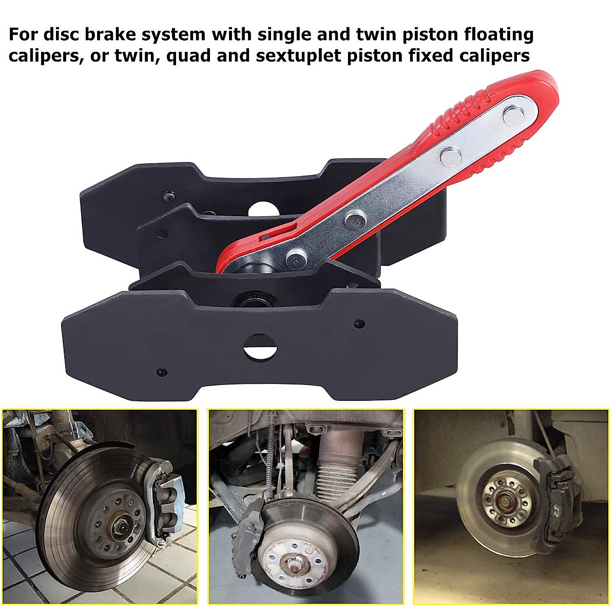 JOJOY LUX Brake Caliper Press Tools, 360 Degree Automotive Swing Ratchet Expander Wrench Brake Pad Spreader Tool with Extra 2PCS Large Plates for Single Twin Quad Sextuplet Piston Disc Brake Caliper