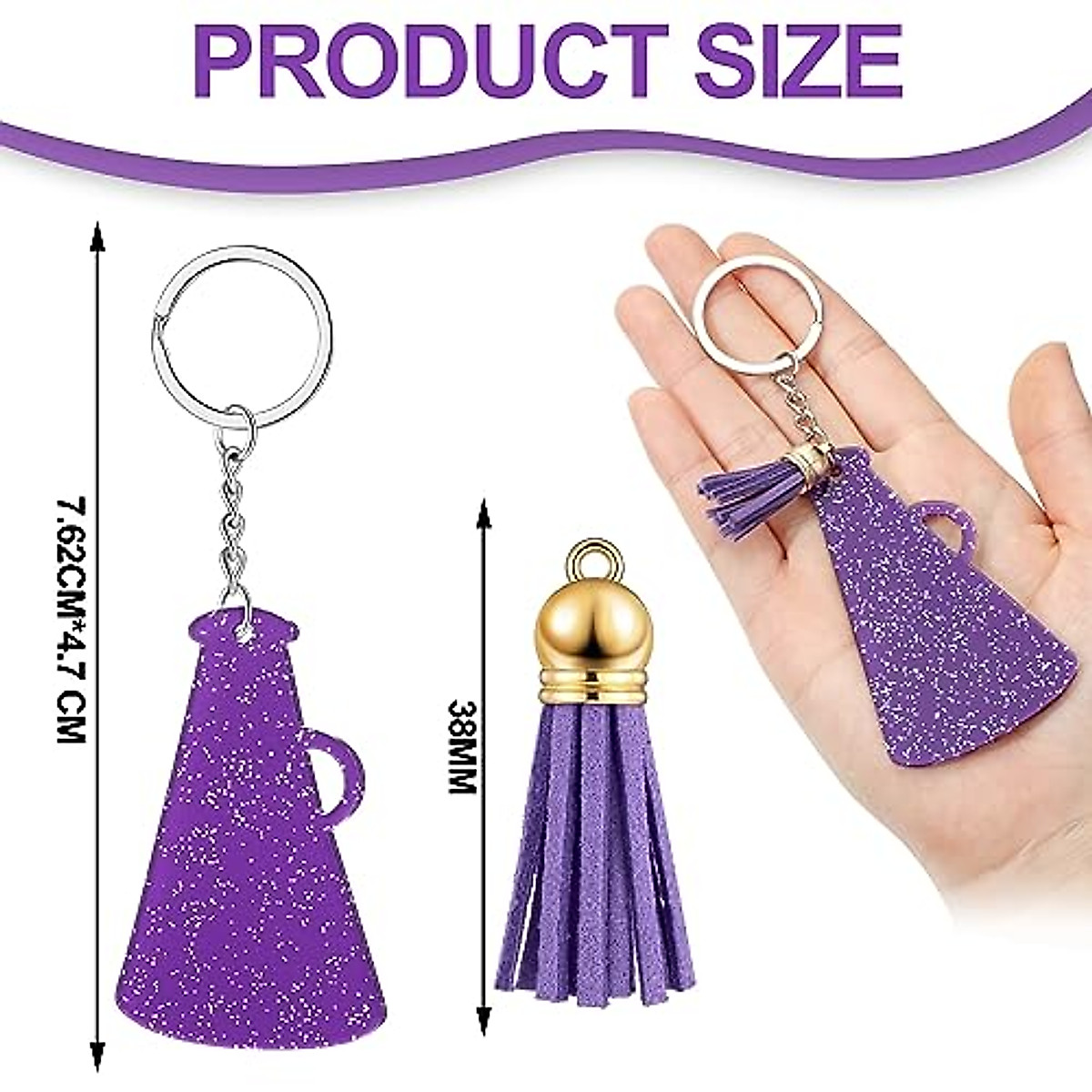 Cunno 40 Pcs Acrylic Cheer Megaphone Keychains with Tassel Cheerleading Team Gift Grad(Glittery Purple, Purple)