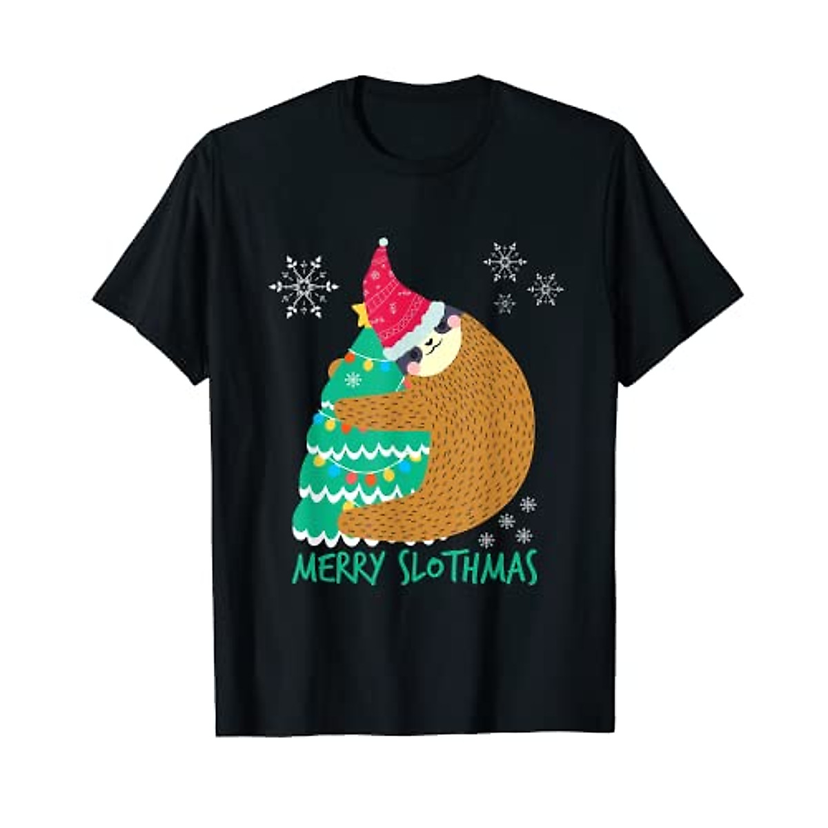 Merry Slothmas Sloth Hugging A Christmas Tree Sloth T-Shirt