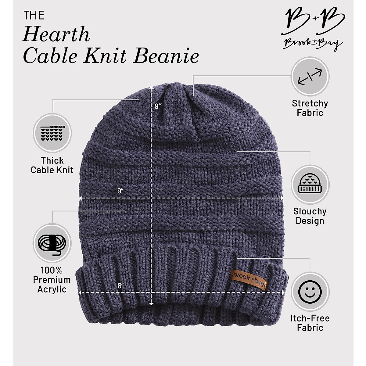 Brook + Bay Slouchy Beanie - Women's Winter Hats, Beanie Slouch Hats for Cold Weather, Oversized Beanie Knitted Hats for Women & Men Dark Gray