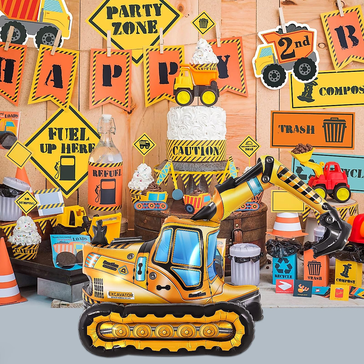 YOTHORN Self Standing 4D Foil Construction Balloon,Large Excavator Balloon, Digger Engineering Vehicle Balloon for Kids,Construction Birthday Party Supplies for Construction Theme Party Decoration