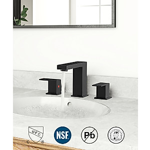 QFN Black Bathroom Faucets, 8 Inch Widespread Bathroom Faucet 3 Hole, 8" Bathroom Sink Faucet 3 Hole with Metal Pop Up Drain and Hose, Two Handle Matte Black Faucet for Bathroom Sink Vanity Faucet