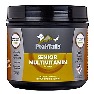 Kala Health PeakTails Senior Multivitamin for Dogs, Hip and Joint Support, Healthy Skin, Shiny Coat, Contains antioxidants and 18 Essential Amino acids and 19 Vitamins and Minerals, 150 Count
