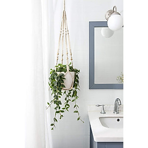 Mkono Macrame Plant Hanger Indoor 35 Inch Hanging Planter Basket Set of 2 and Boho Hanging Planter Metal Plant Hanger with Plastic Pots Fits 6 Inch Planter Set of 2