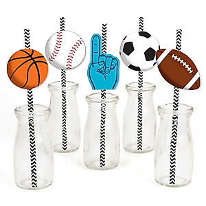 Go, Fight, Win - Sports - Paper Straw Decor - Baby Shower or Birthday Party Striped Decorative Straws - Set of 24