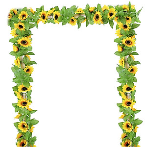 OUTLEE 4 Pack Artificial Sunflower Garland Faux Silk Sunflower Vines with 12 Flower Heads 8 ft Long for Home Garden Wedding Party Decor