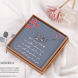 AnalysisyLove Sister Gifts from Sister, Sterling Silver Interlocking Infinity 2 Circles Necklace for Sisters, Big Sister Little Sister Gift, Birthday Jewelry Friendship Gifts