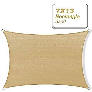 BELLE DURA 7'X13' Rectangle Sand Sun Patio Shade Sail Canopy Use for Patio Backyard Lawn Garden Outdoor Awning Shade Cover-185 GSM-Block 98% of UV Radiation-5Years Warranty