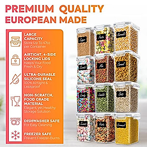 Mueller Airtight Storage Food Container Set with Lids – 12-Piece, Kitchen & Pantry Organization and Storage, Dishwasher, Freezer and Microwave Safe – 12 Labels, 4 Measuring Cups and Marker, White