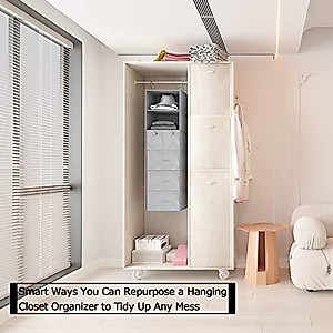 Bosuelife 6-shelves Hanging Closet Organizer with 5 Different Drawers, Foldable Closet Organizers and Storage for Wardrobe, Closet& RV, Clothes and Accessories Storage, Non-woven fabric, Gray