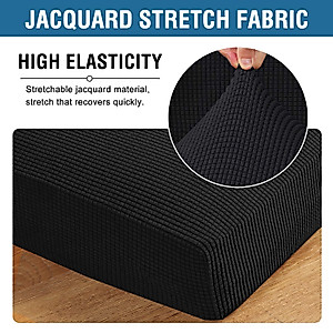 H.VERSAILTEX Super Stretch Individual Seat Cushion Covers Sofa Couch Slipcover Sets Thick Jacquard Textured Twill Fabric (3 Piece Covers, Black)