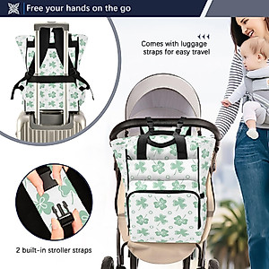 Jihqo Diaper Bag Backpack Saint Patrick's Day Clover Travel Diaper Bags for Women, 10L Functional Baby Changing Bag with Insulted Pockets, Stroller Straps
