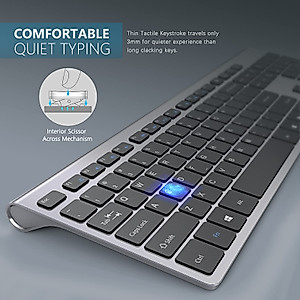 Wireless Keyboard Mouse Combo,J JOYACCESS 2.4G Rechargeable Ultra Slim Full Size Keyboard and Ergonomic Quiet Mouse Set for Laptop,Windows,PC-Emerald Green
