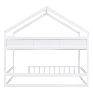 Merax Kids House Bed, Full Size Wooden Bed Frame with Fence, Roof and Storage Shelf for Kids Teens Adults, Wood Slat Support, No Box Spring Needed, Easy Assembly, White