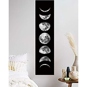 Moon Phase Wall Art Painting, Black and White Moon Canvas Print Poster Wall Art Decoration for Bedroom Living room (Black unframed)