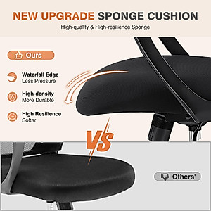 Sweetcrispy Office Computer Desk Chair, Ergonomic High-Back Mesh Rolling Work Chairs with Wheels and Adjustable Headrests, Comfortable Lumbar Support, Comfy Armrest for Home, Bedroom, Study,Black