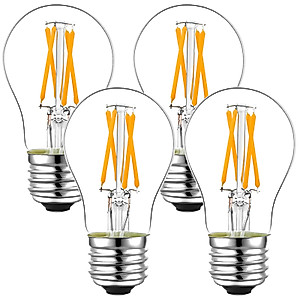 LiteHistory dimmable A15 led Bulb 4W equal 40 Watt e26 led bulb AC120V Vintage led edison bulb for Ceiling fan light bulbs,Appliance Bulb and Refrigerator Light Bulb Warm white 2700K 400lm clear 4Pack