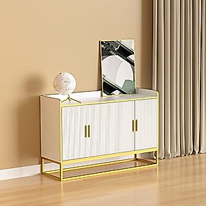 JURMALYN White Sideboard Mid Century Modern Buffet Cabinet Kitchen Storage with Door Adjustable Shelf for Dining Room Living Room Kitchen Farmhouse