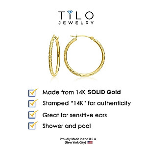 14k Yellow Gold Hand Engraved Diamond-cut Round Hoop Earrings (14mm (0.55 inch))…