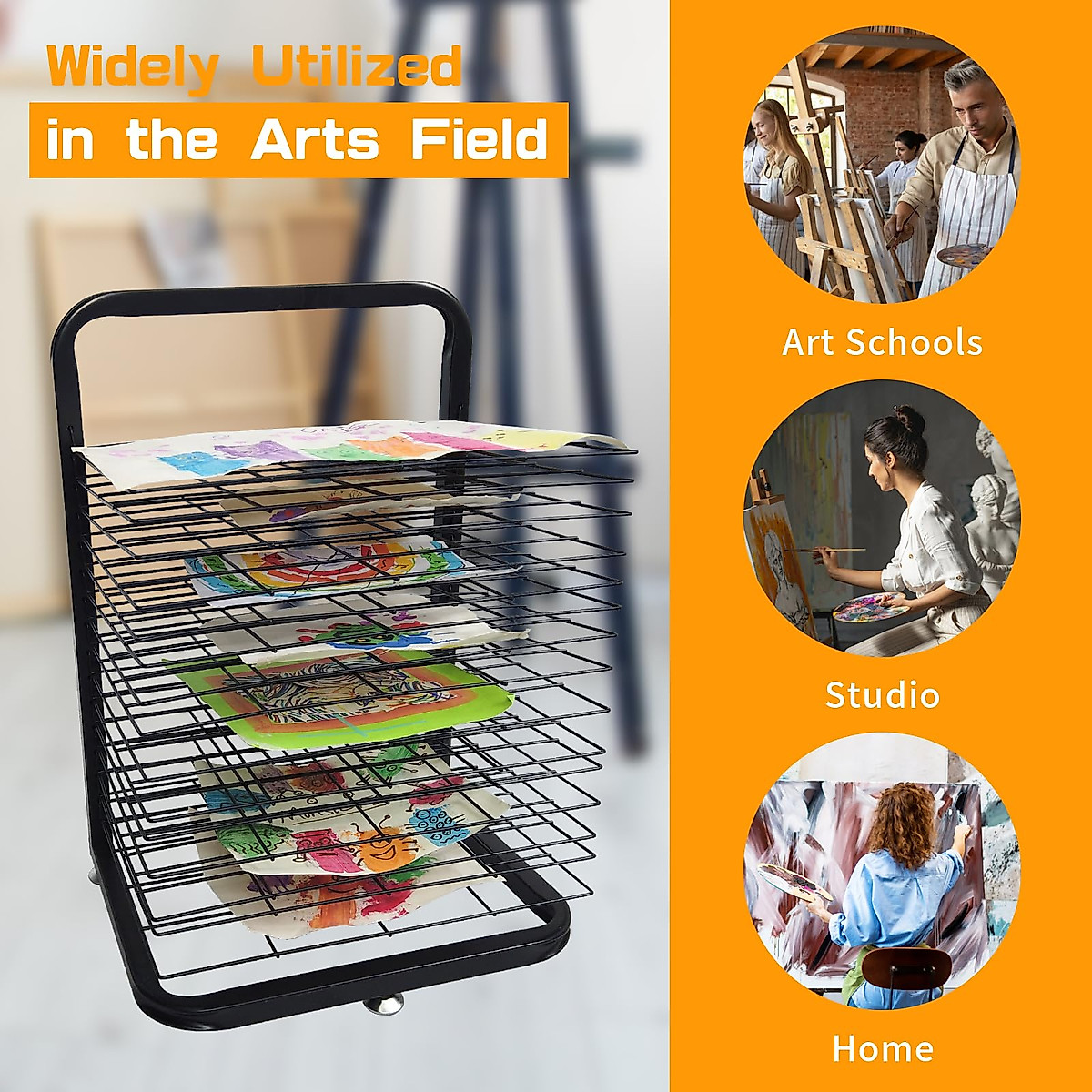 Art Drying Rack - Multi-Functional Art Storage Rack, 15 Removable Shelves for Classroom and Art Studio Use, Ideal for Paint Drying