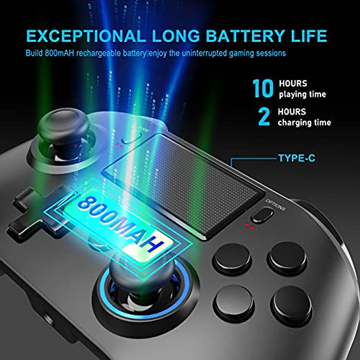 GCHT GAMING Wireless Pro Controller for PS4/PS4 Slim/PS4 Pro Compatible PC, Steam, Android and iOS, MAC, with Back Buttons, Turbo, Vibration, Game Joystick Gamepad Wireless/Wired (Dark Black)
