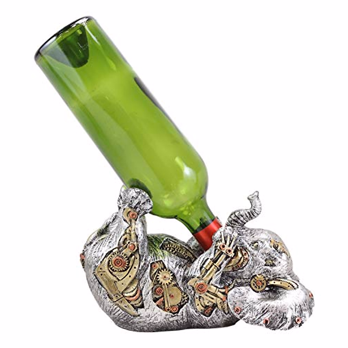 Ebros Steampunk Industrial Victorian Sci Fi Cyborg Robotic Elephant Wine Bottle Holder Figurine 9" Long with Painted Gearwork Clockwork and Mechanical Parts Party Hosting Accessory Elephants