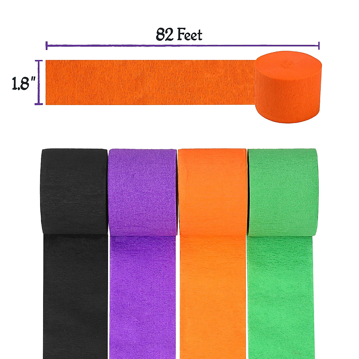 Mr. Pen- Crepe Paper Streamers, 8 pcs, 1.8" x 82ft, Crepe Paper Roll, Orange Streamers, Green Streamers, Black Streamers, Halloween Streamers, Orange Crepe Paper Halloween Decorations Party Streamers