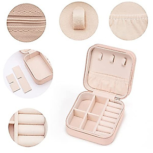 Mini Jewelry Travel Case,Small Jewelry Box,Traveling Jewelry Organizer,Portable Jewellery Storage Holder for Rings Earrings Necklace Bracelet Bangle Organizer,Boxes Gifts for Girls Women(PU-Pink)] 1 Pack
