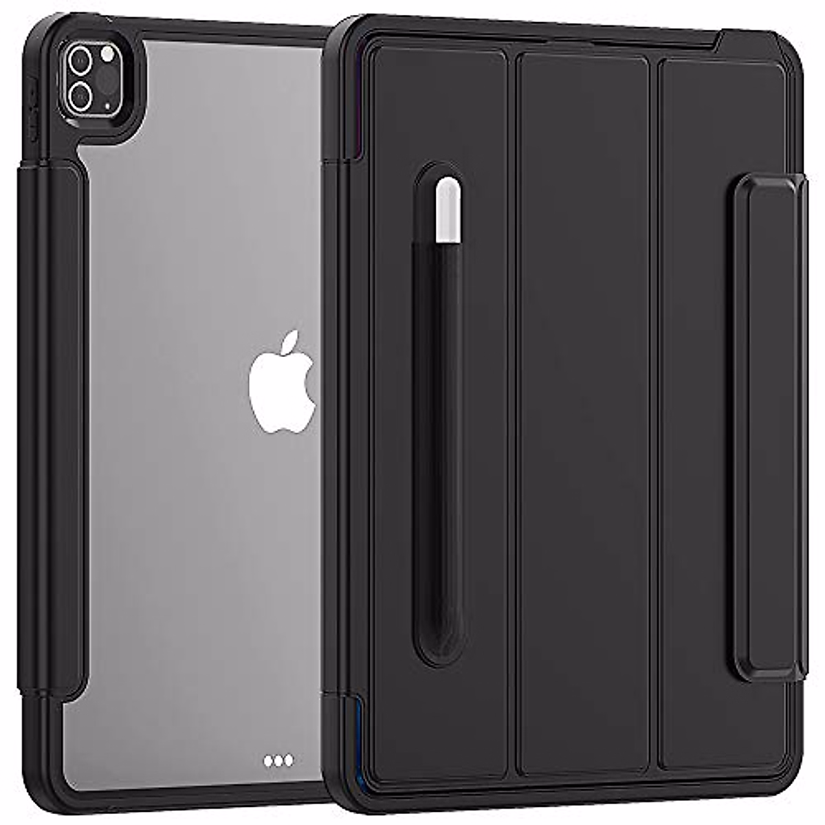 OKUT Smart Case for iPad Pro 12.9" 2020 & 2018,Heavy Duty Protective Cover with Pencil Holder/Tri-Fold Stand/Auto Sleep-Wake/Protector -Black……