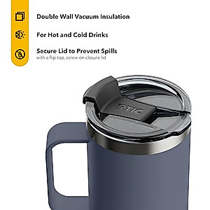 RTIC 16 oz Coffee Travel Mug with Lid and Handle, Stainless Steel Vacuum-Insulated Mugs, Leak, Spill Proof, Hot Beverage and Cold, Portable Thermal Tumbler Cup for Car, Camping, Navy, Matte