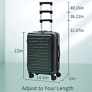 TydeCkare 20 Inch Carrry On Luggage with Front Zipper Pocket, 45L, Lightweight ABS+PC Hardshell Suitcase with TSA Lock & Spinner Silent Wheels, Convenient for Business Trips, Dark Green