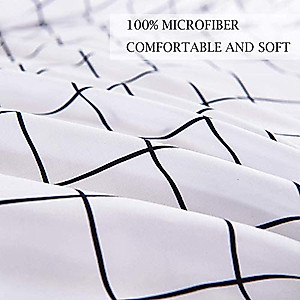 Twin Size Duvet Cover Set, White Plaid Microfiber Down Quilt Bedding Cover with Zip Ties, Farmhouse for Women Men Boys Girls Teen , 2 Piece - 68x90 inch XL Extra Long, Prepy College Dorm Grid Bed Sets