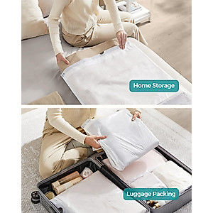 SONGMICS Trash Bags for 12-14.5 Gallon (45-55L) Trash Cans,80 Count Drawstring Kitchen Garbage Bags, Pre-Separated, Liner Code 055A01, 2 Rolls,White UKRB055A02